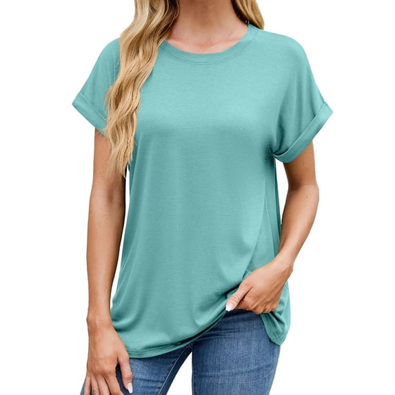 2026 Women T-Shirts Oversized Business Casual Loose Rolled Short Sleeve ...