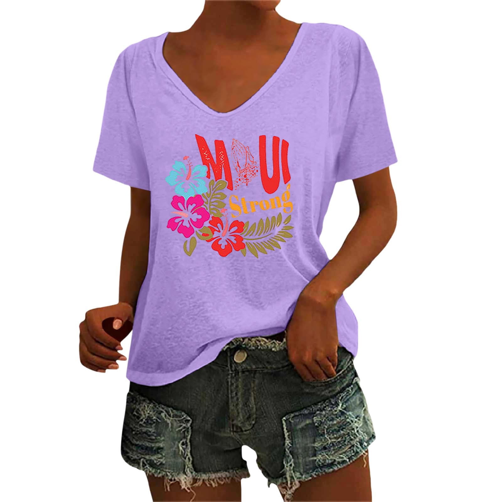 2026 Women T-Shirts Summer Letter Printed V Neck Short Sleeved Workout ...