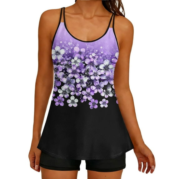 2026 Women Two Piece Tankini Swimsuit Tummy Control Plus Size Long ...