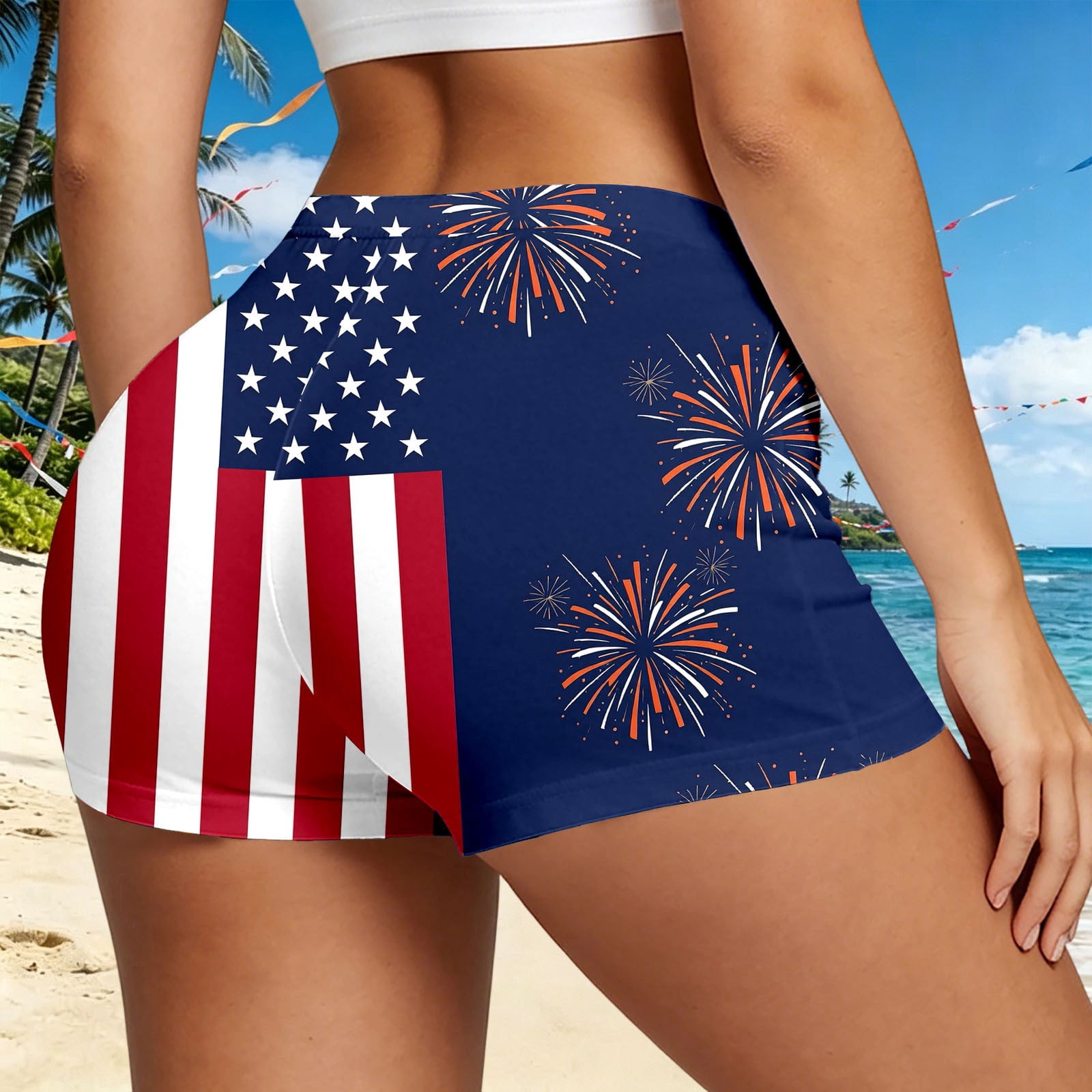 2026 Women's 4th of July Shorts American Flag High Waisted Red White ...