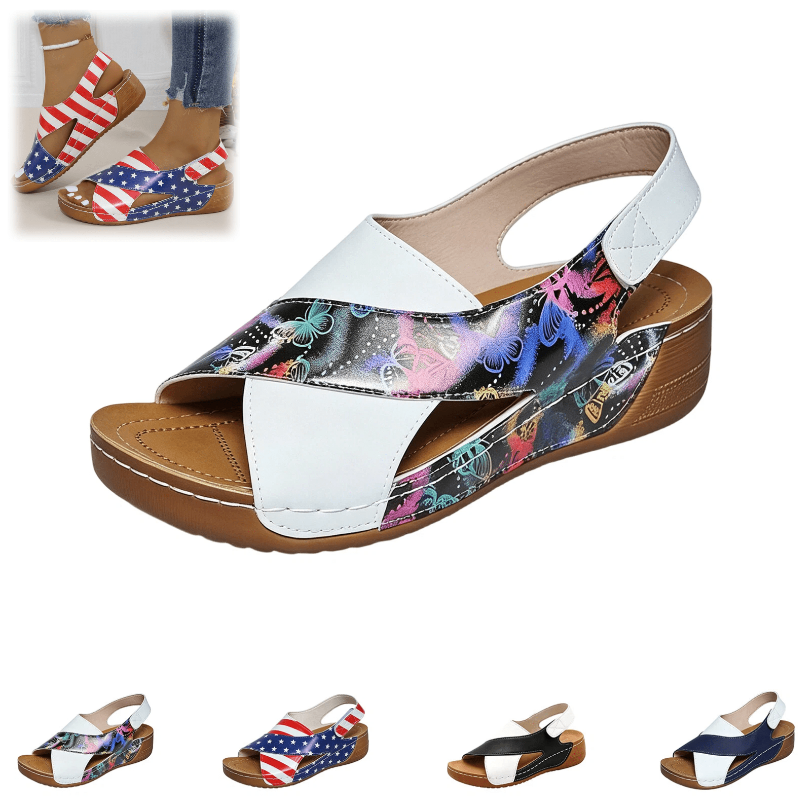 2026 Women's American Flag Patriotic Sandals, Orthopedic Arch Support ...