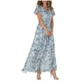 2026 Women's Casual Dress, Chiffon Floral Print, Short Sleeve Ruffle, V ...