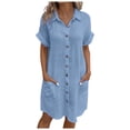 2026 Women's Casual Dress, Solid Color Button Front, Mid Length Short ...