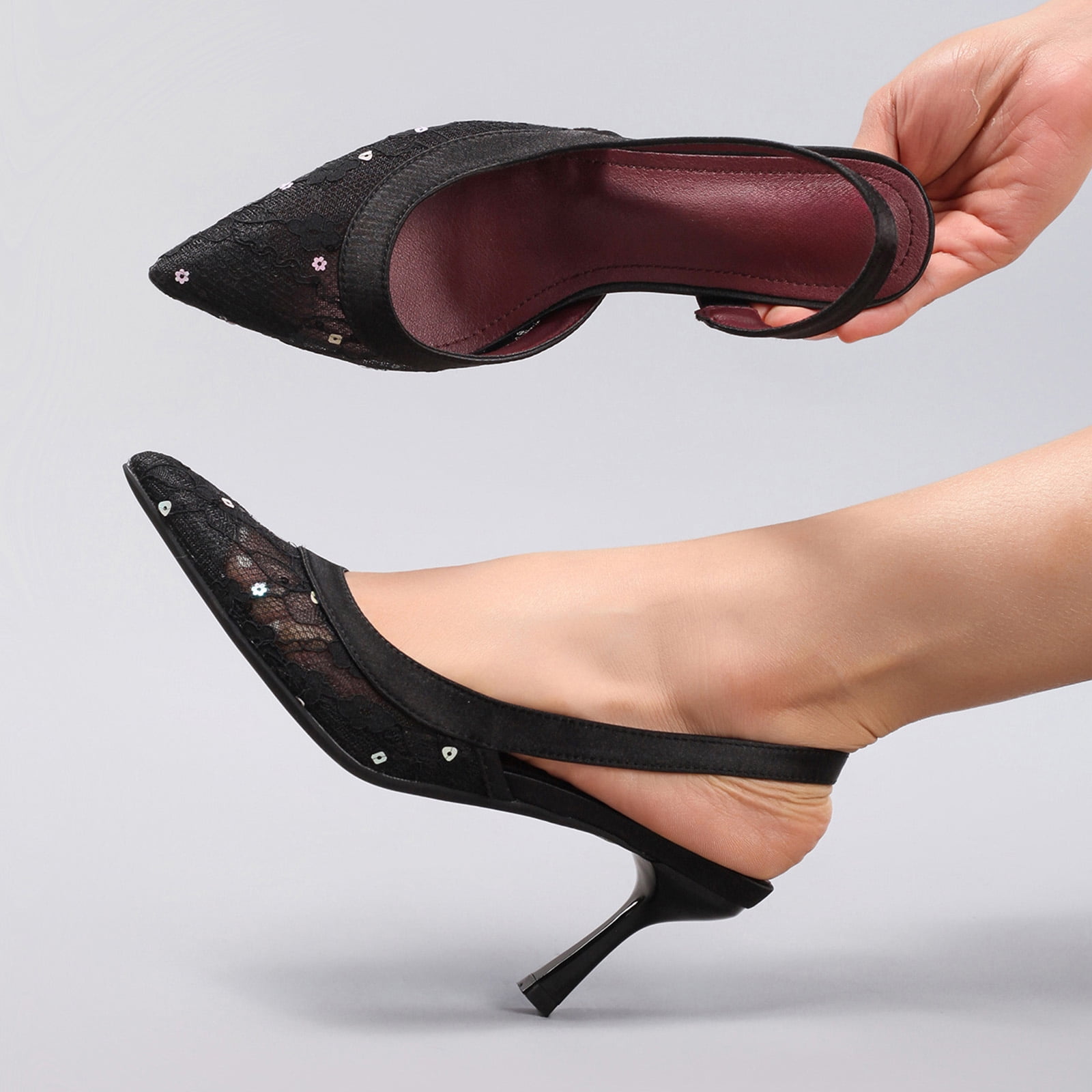 2026 Women's Fashion Lace Splicing High Heels Women's Summer Elegant ...