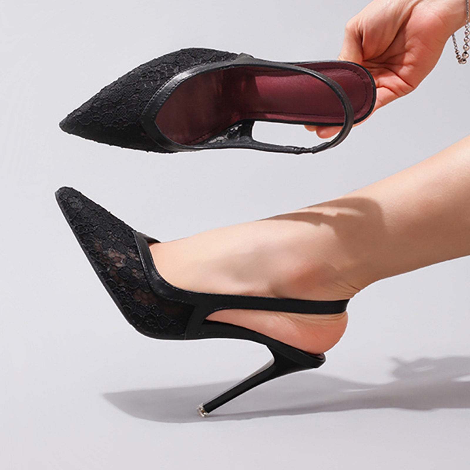2026 Women's Fashion Lace Splicing High Heels Women's Summer Elegant ...