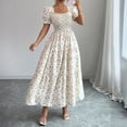 2026 Women's Floral Midi Dress Square Neck Beach Wedding Guest Dresses ...