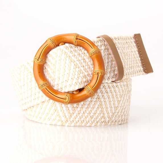 2026 Women's Imitation Straw Wide Simple Versatile Round Buckle Belt ...