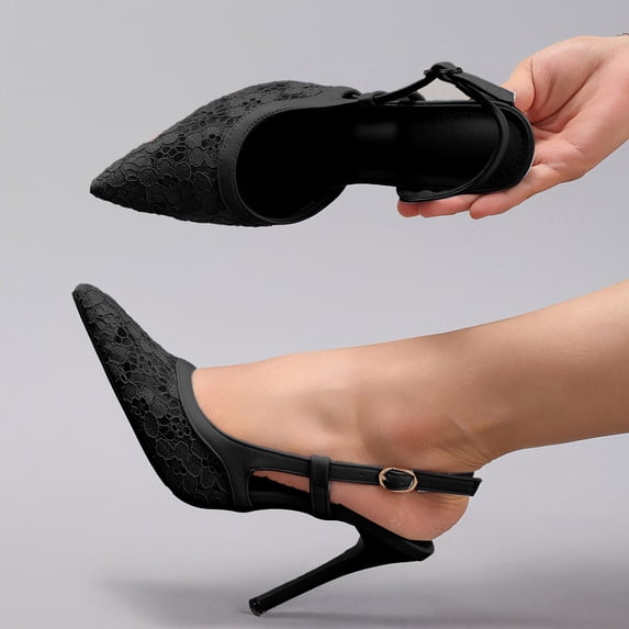 2026 Women's Lace Splicing High Heels Women's Summer Pointed Banquet ...