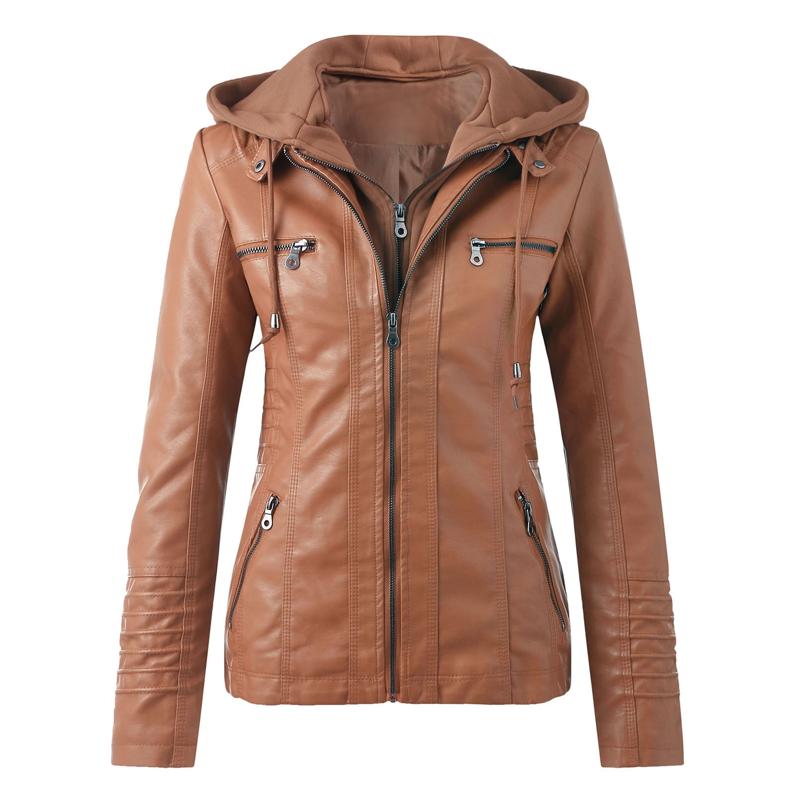 2026 Women's Leather Jacket, Belt Slim Suit, Stand Collar Coat ...