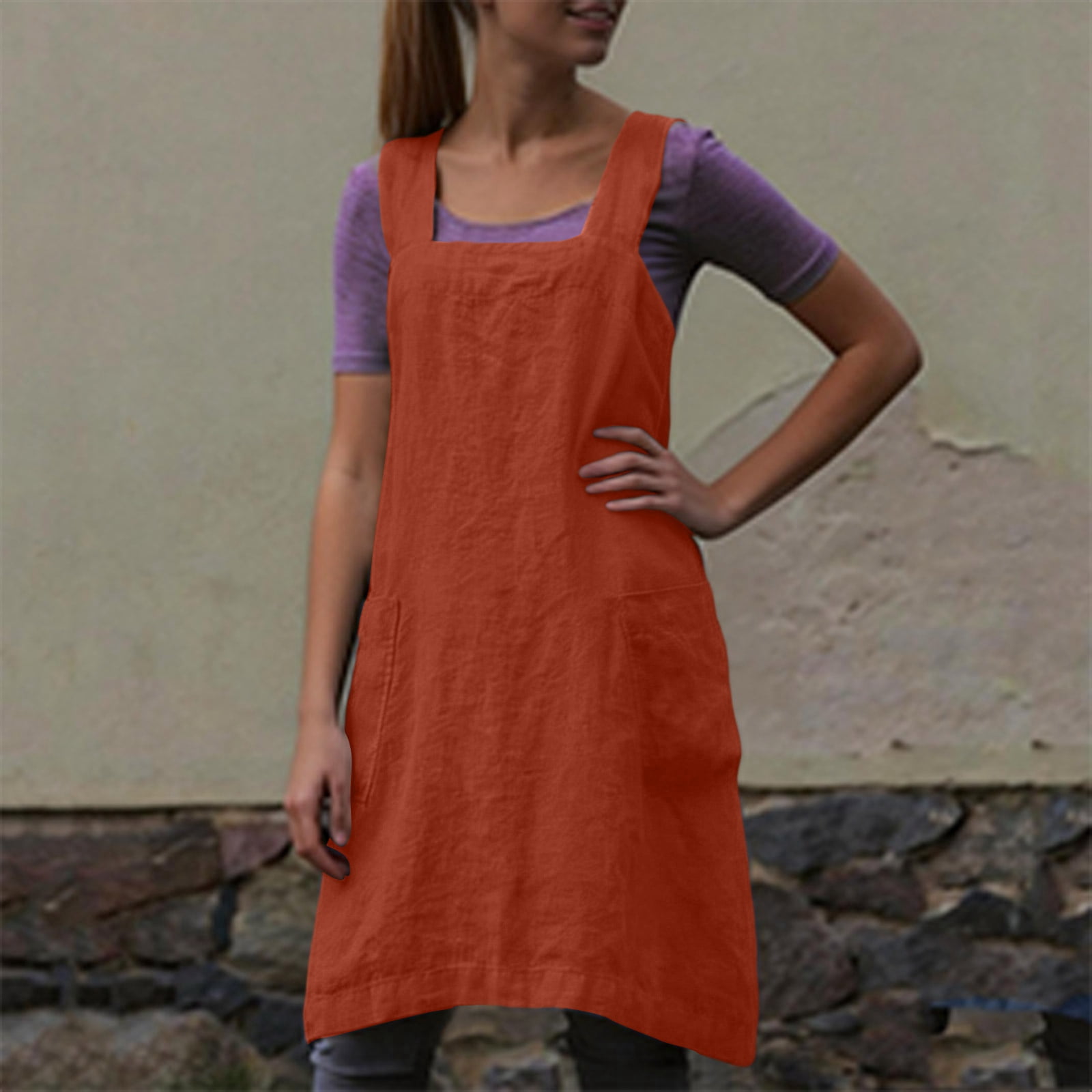 2026 Women's Pinafore Square Apron Baking Cooking Gardening Works Cross ...