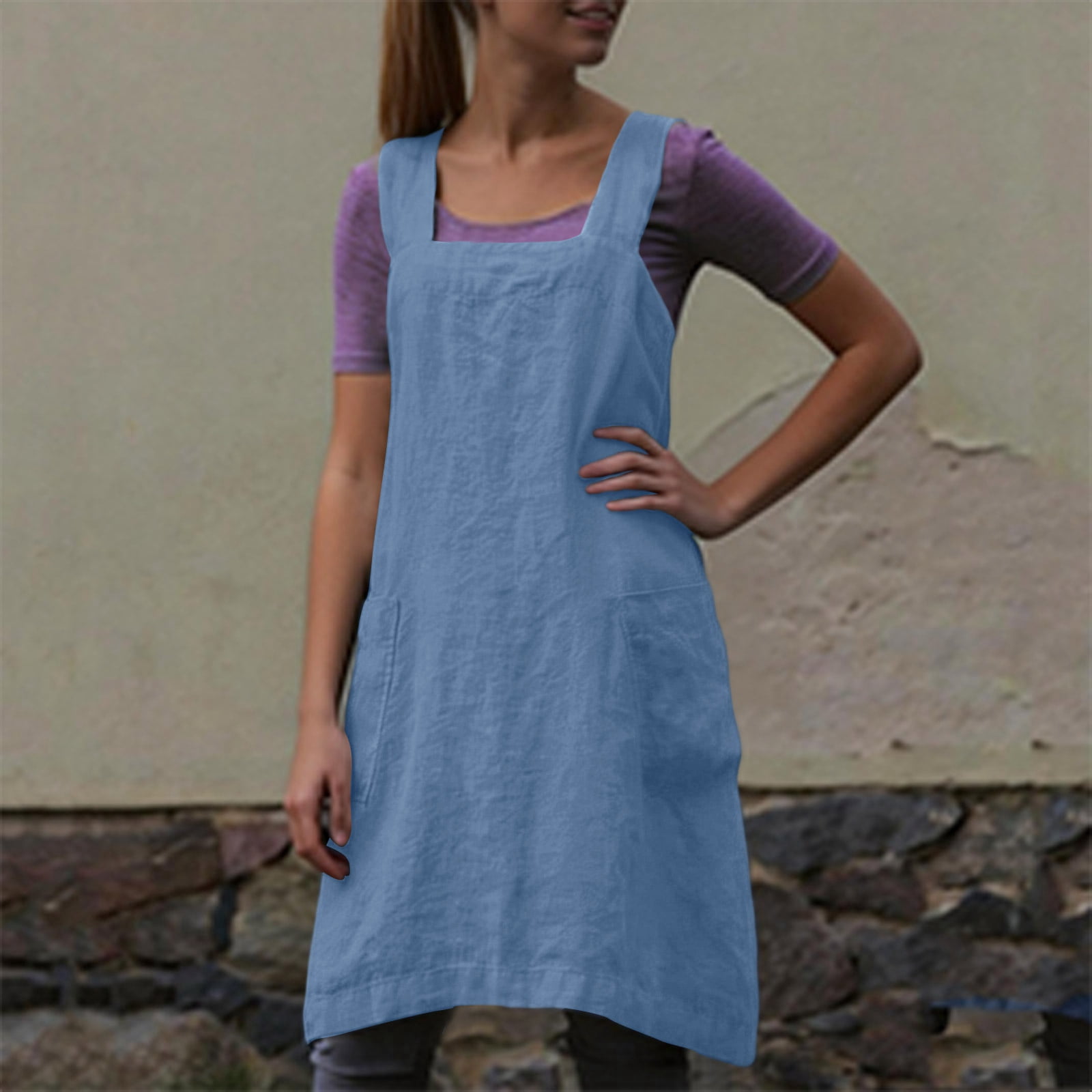 2026 Women's Pinafore Square Apron Baking Cooking Gardening Works Cross ...