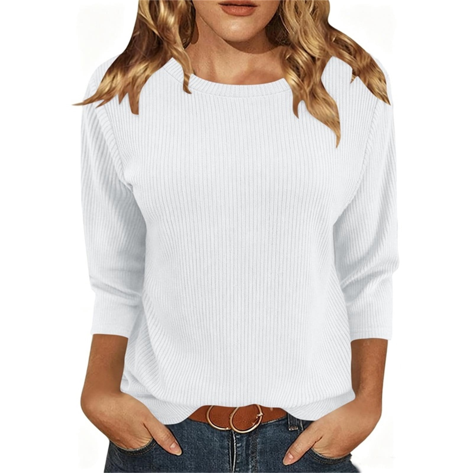 2026 Women's Plain Elbow Sleeve Shirts Classy Loose Fit Crewneck Blouse ...