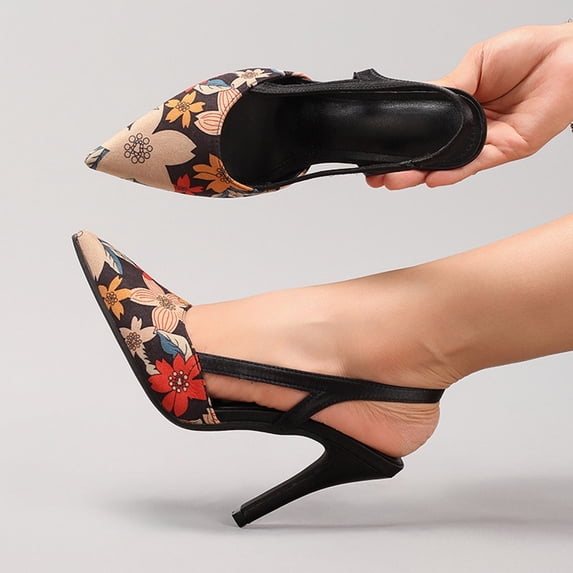 2026 Women's Printed Pattern High Heels Elegant And Sexy Pointed Back ...
