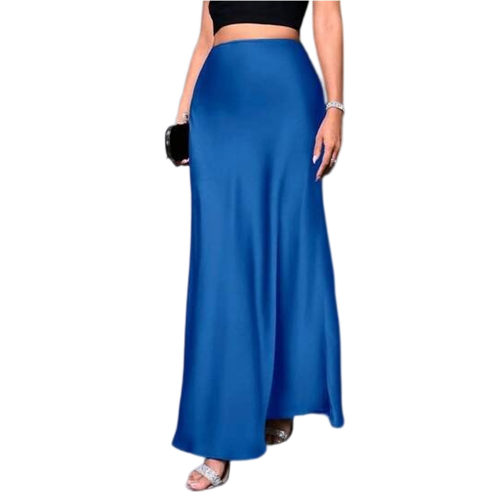 2026 Women's Satin Maxi Skirt Elastic High Waisted Elegant Flowy A-Line ...