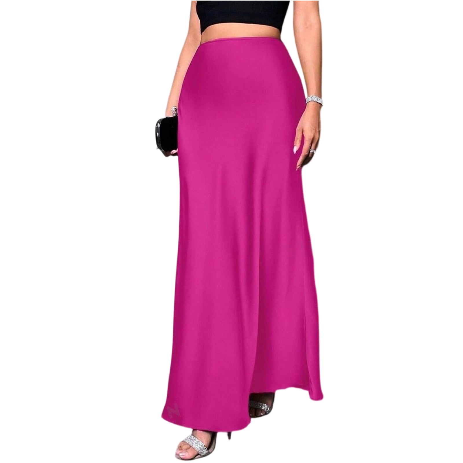 2026 Women's Satin Maxi Skirt High Waisted Hidden Elasticized Waistband ...