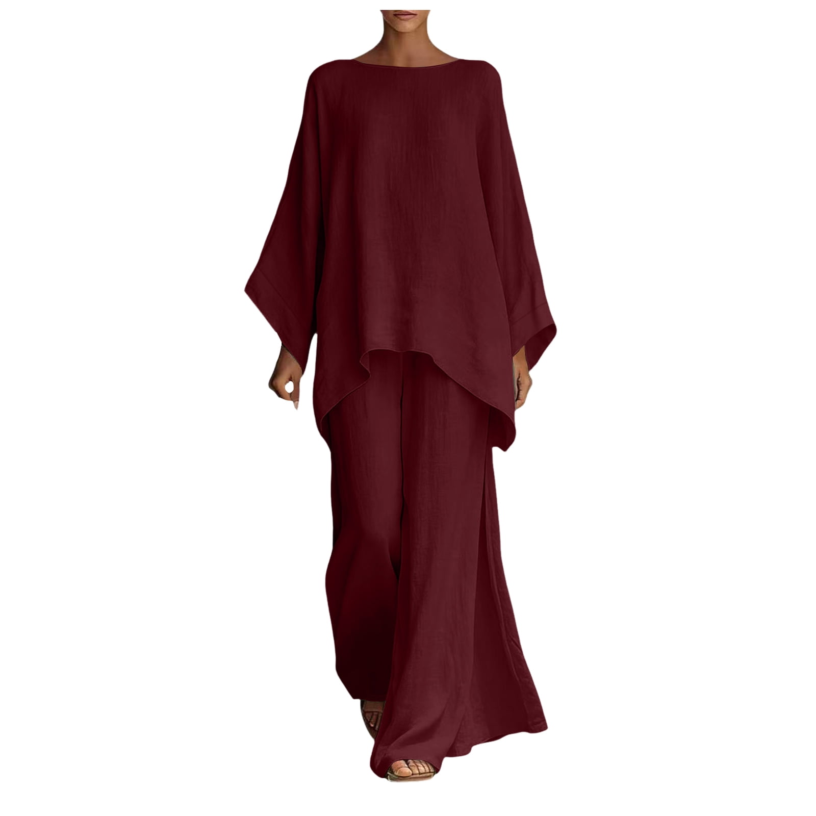 2026 Women's Simple Loose Linen Blended Shirt Wide Leg Pants Women's ...