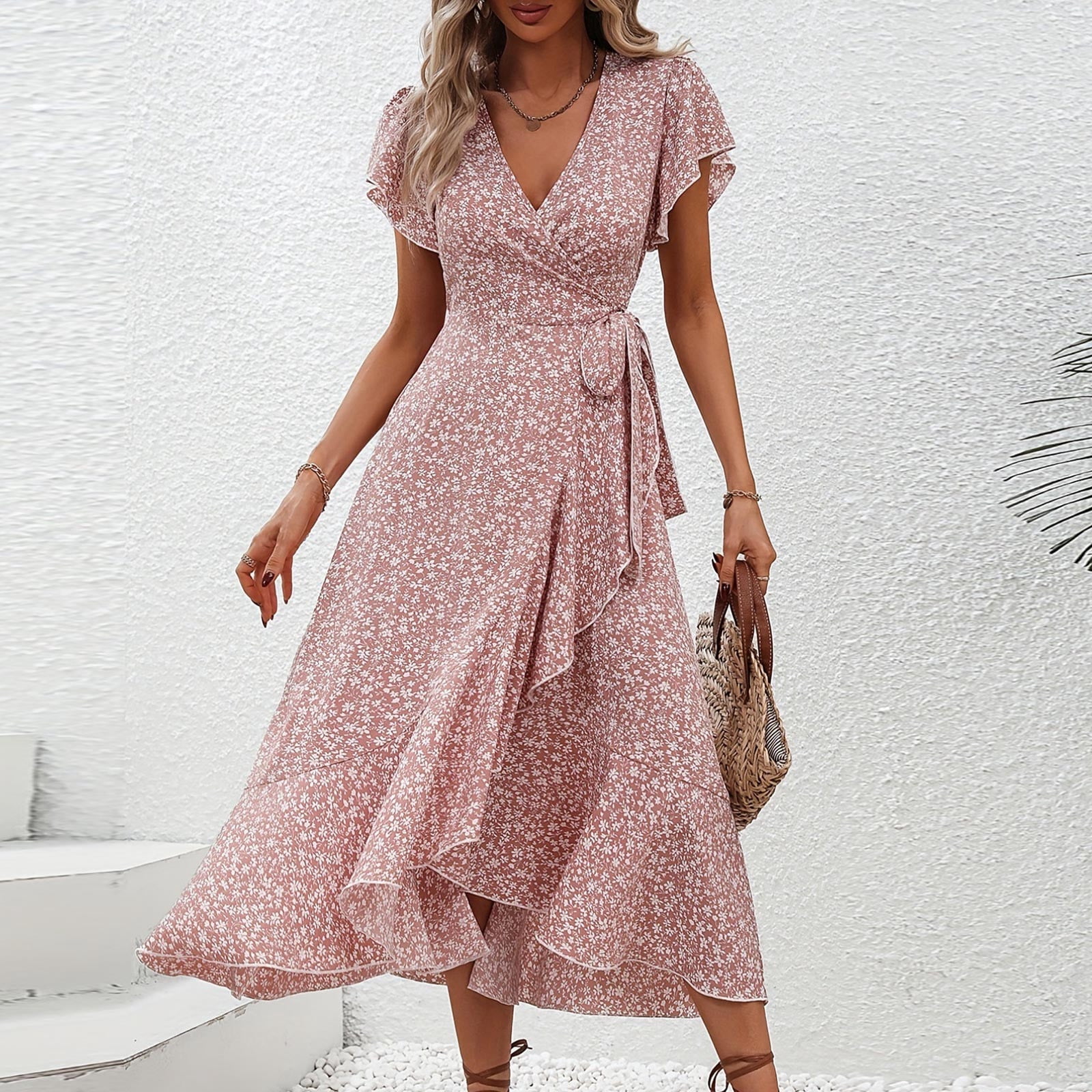 2026 Women's Summer Boho Floral Print V-Neck Maxi Dress for Wedding ...