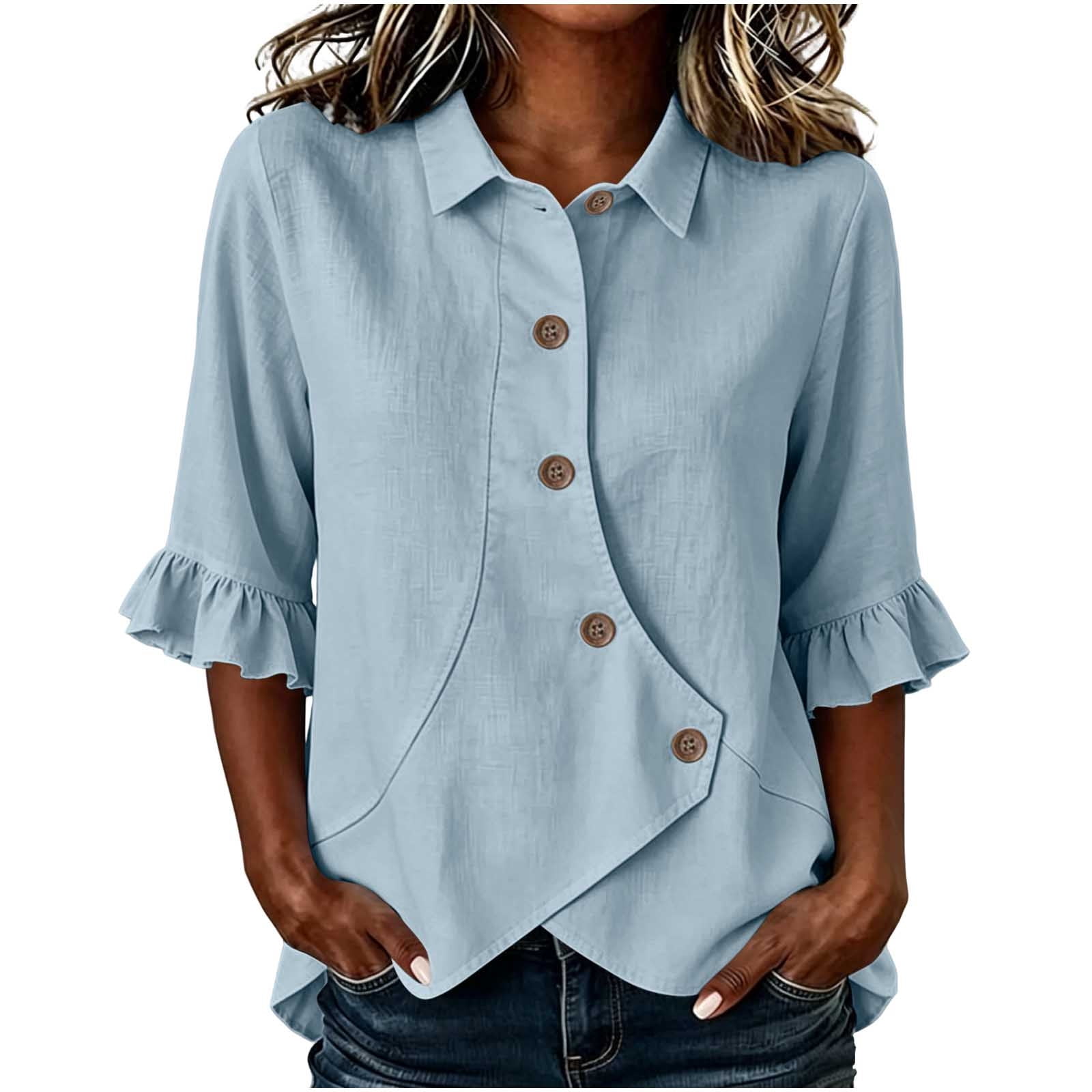 2026 Womens Button-front Henley Shirts Lightweight Collared Plain Elbow ...
