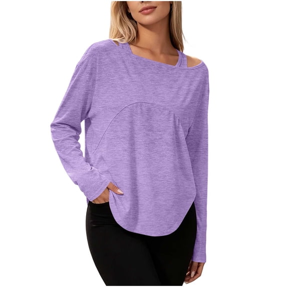 2026 Womens Cold Shoulder Long Sleeve Tops Summer Casual Crewneck Loose ...