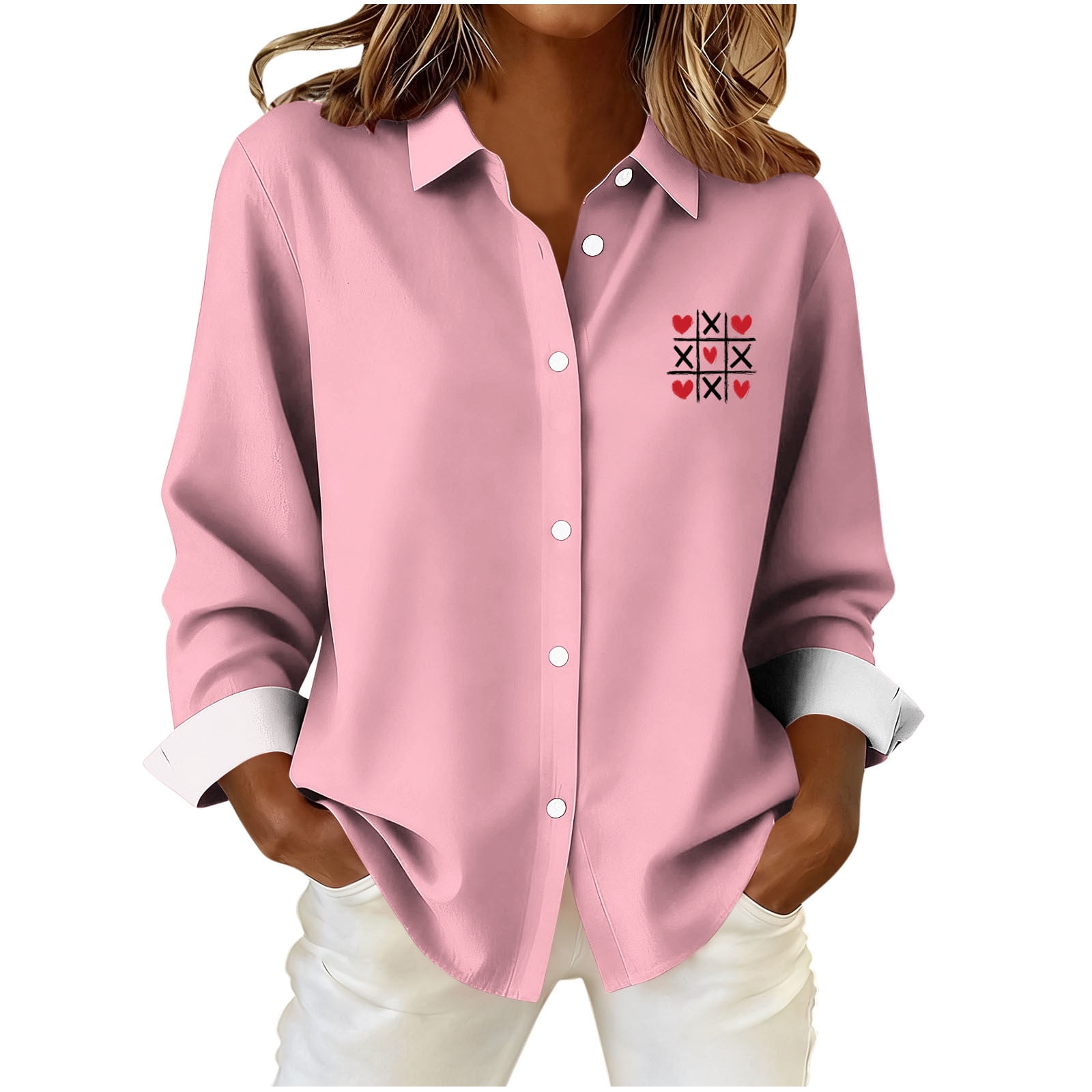 2026 Womens Fashion Tops Dressy Button-Down Collar Shirt Valentines ...