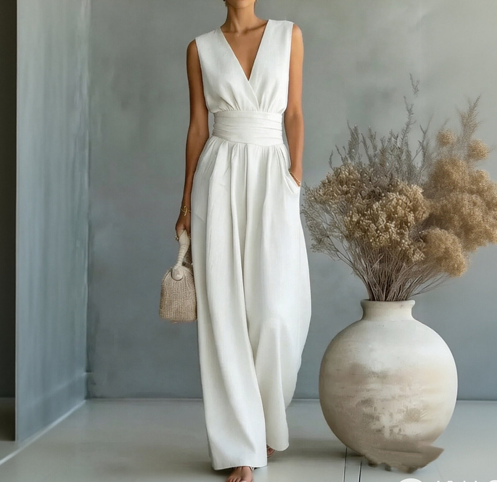 2026 Womens Jumpsuits Short Sleeve V Neck Dressy Elegant Wide Leg Pants ...