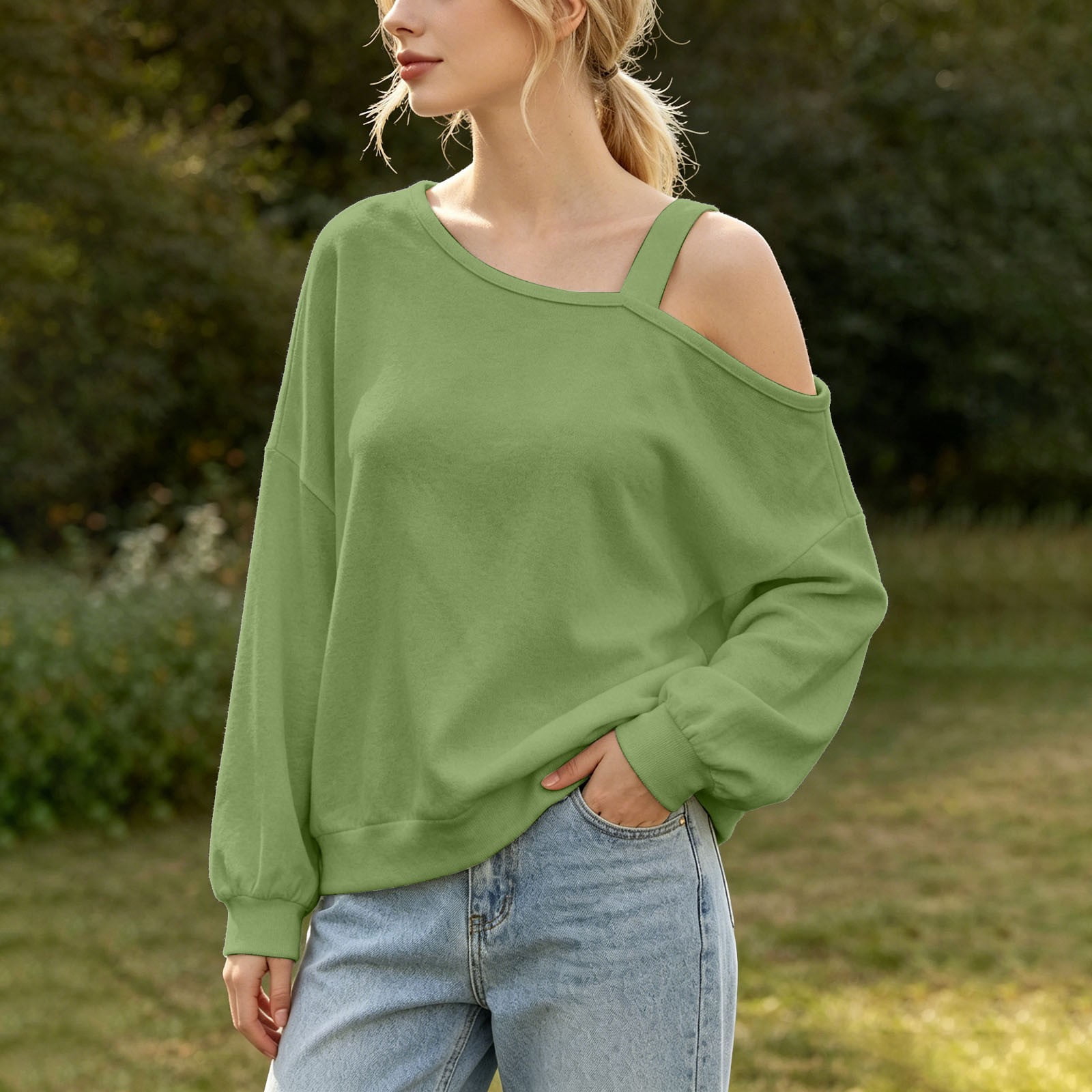 2026 Womens Oversized Sweatshirt Long Sleeve Off The Shoulder Pullover ...