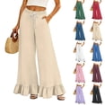 2026 Womens Palazzo Lounge Pants Drawstring Elastic High Waisted Ruffle ...