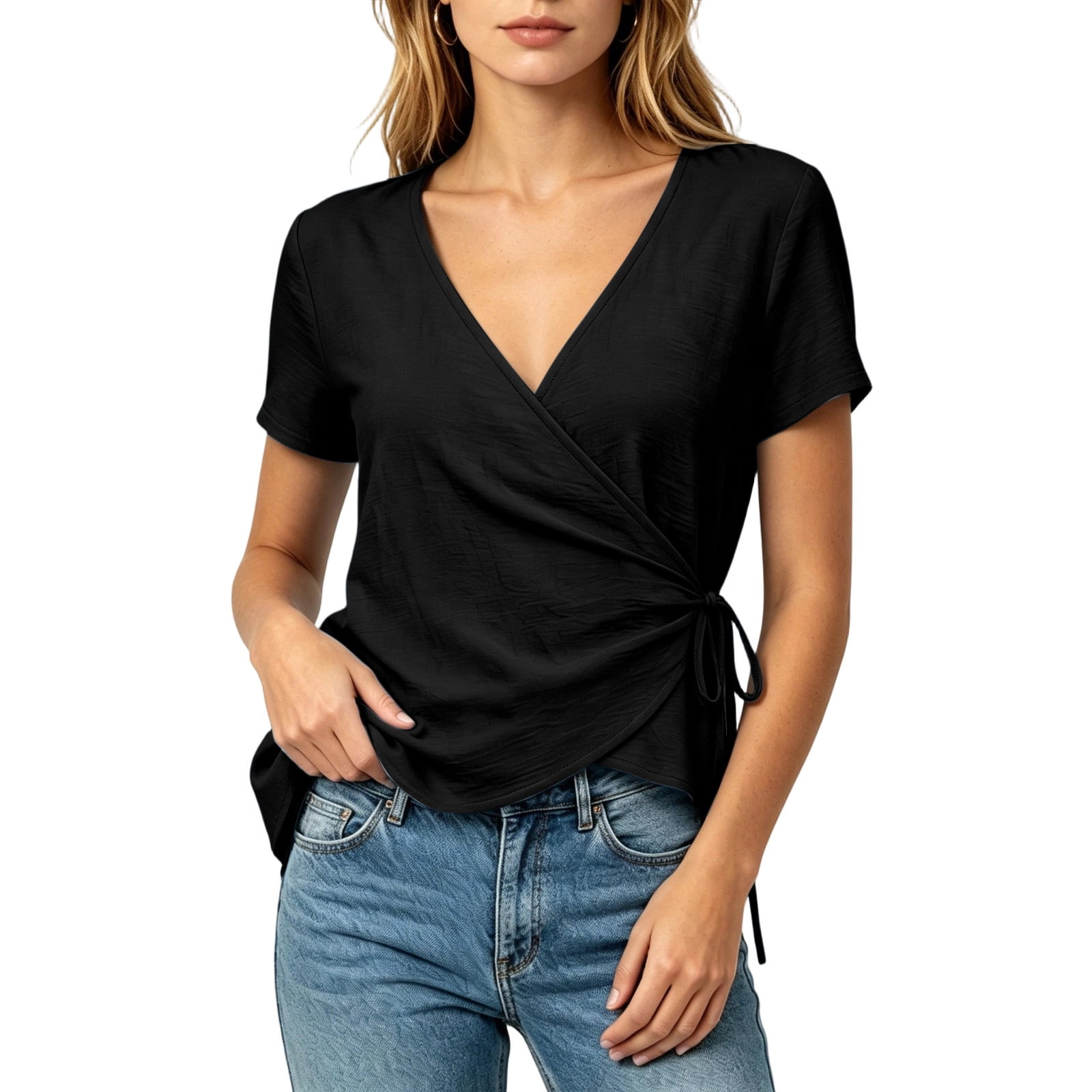 2026 Womens Plain Short Sleeve Cotton Linen Shirts Casual Loose Fit V ...