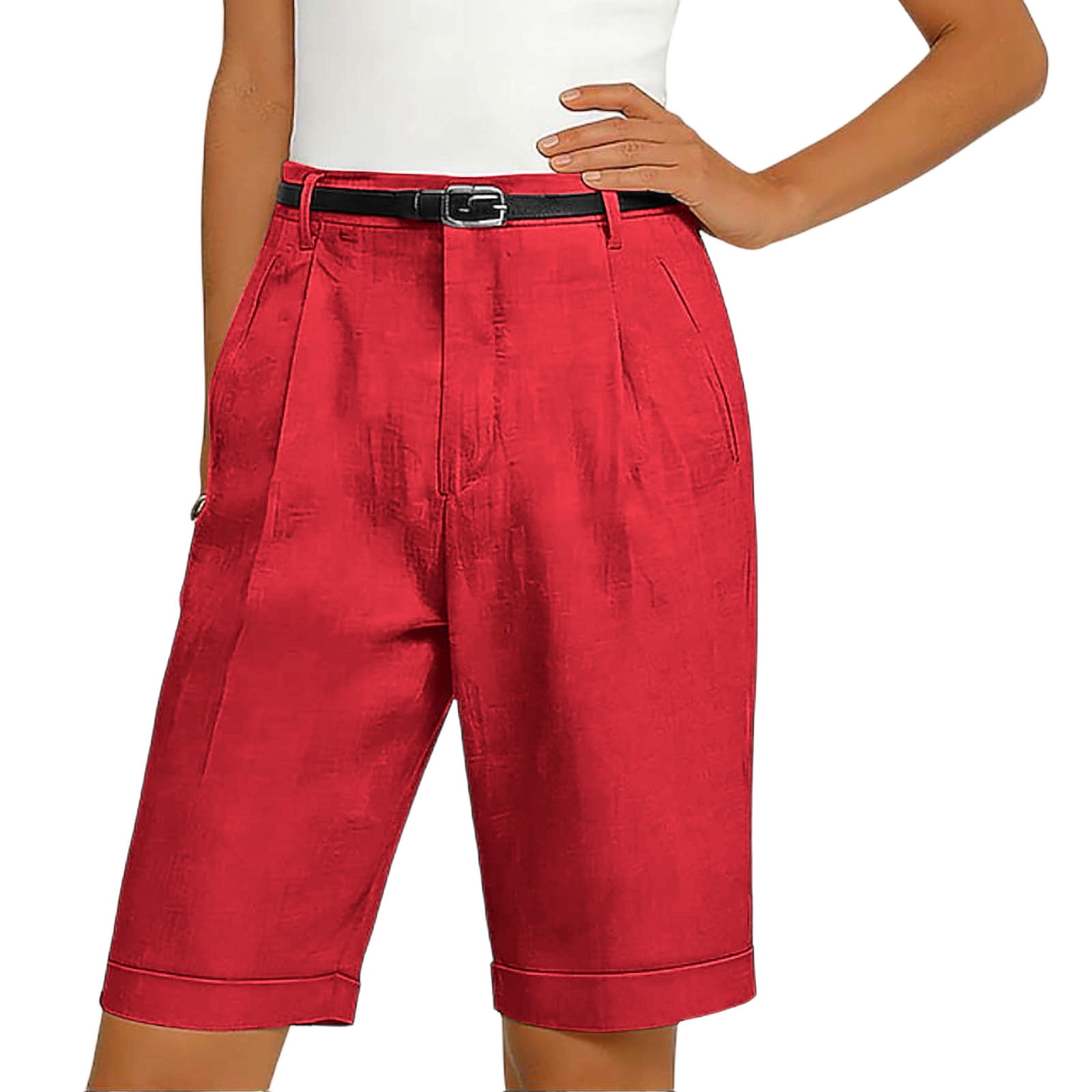 2026 Womens Plus Size Summer Shorts with Pockets 100% Cotton High Waist ...
