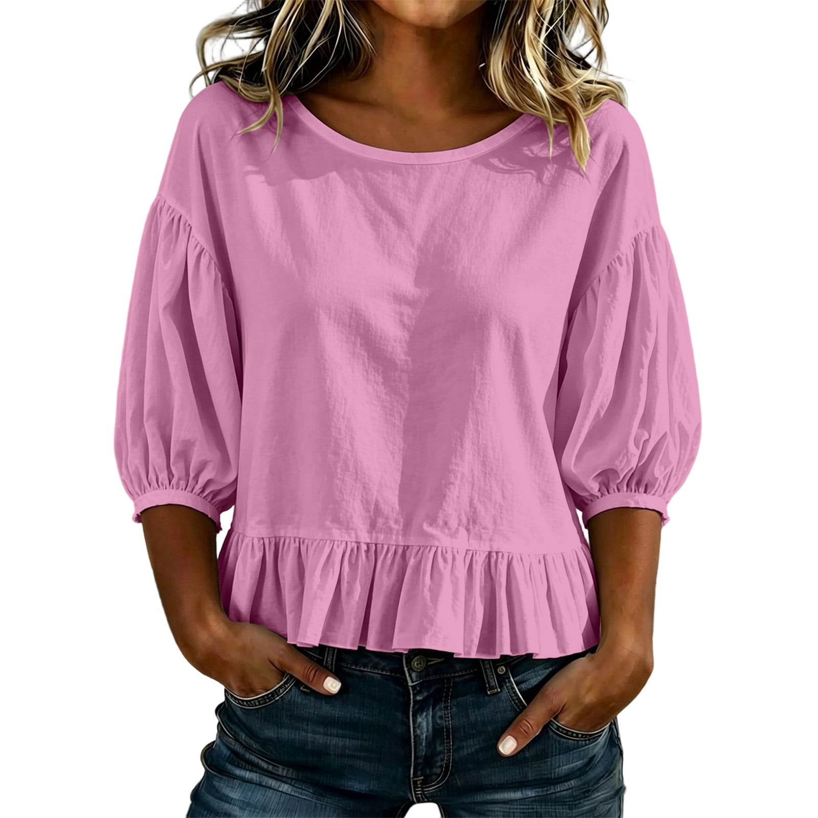 2026 Womens Puff Elbow Sleeve Babydoll Shirts Lightweight Plain Outdoor ...