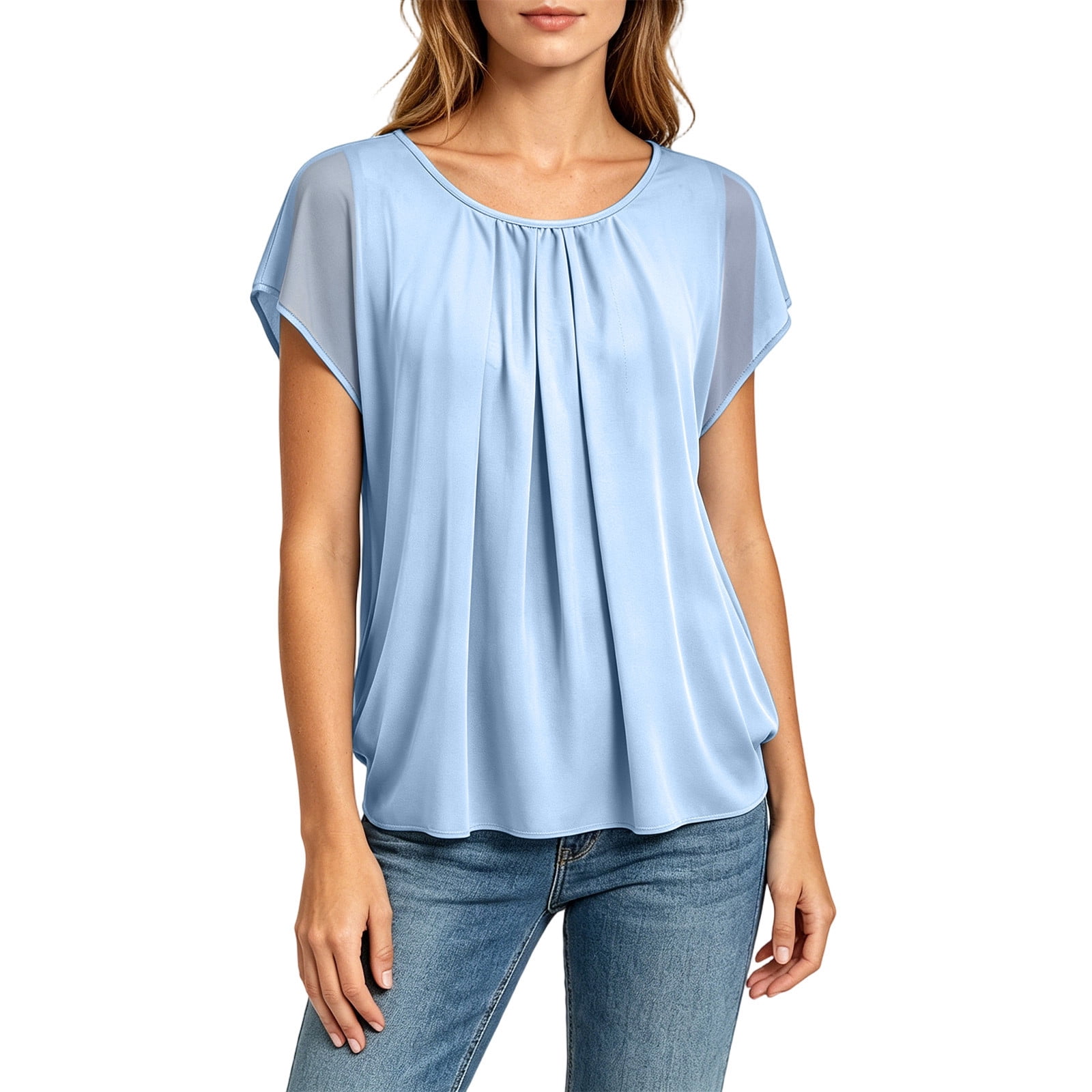 2026 Womens Ruched Elbow Sleeve Shirts Classy Loose Fit Crewneck Summer ...