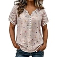 2026 Womens Striped Short Sleeve Printing Shirts Loose Fit Comfy ...