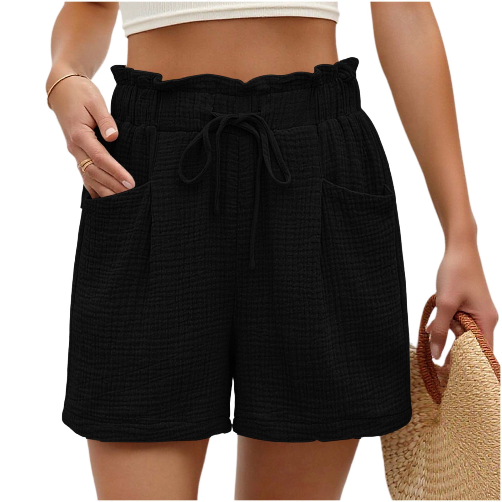 2026 Womens Summer Shorts with Pockets 100% Cotton Fashion Loose Double ...