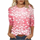2026 Womens T Shirts Fashion Tops Color Block Heart Print Valentine's ...