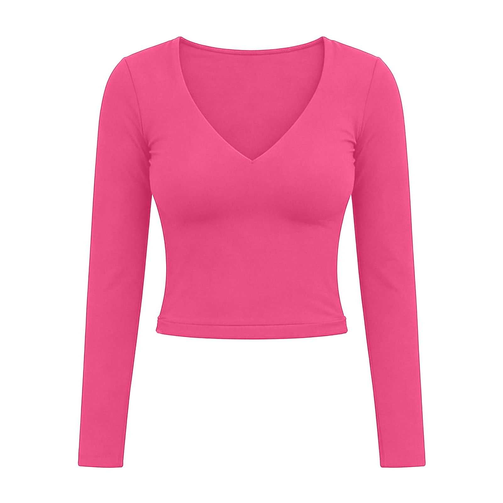 2026 Womens T Shirts Fashion Tops Long Sleeve V Neck Cropped Slim Fit ...