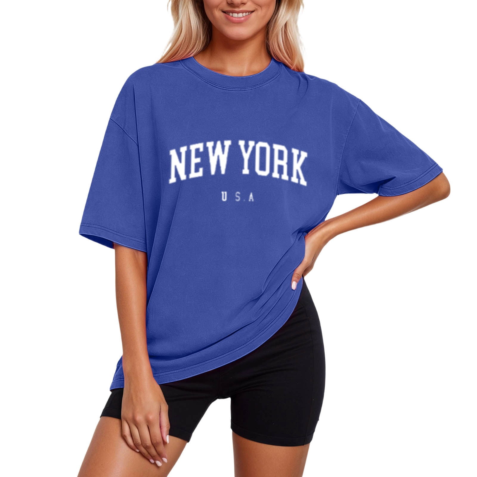 2026 Womens T Shirts Fashion Tops New York Washed Letter Print Drop ...