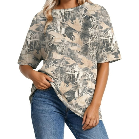2026 Womens T Shirts Fashion Tops Short Sleeve Fall Leaf Print Autumn ...
