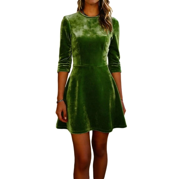 2026 Womens Velvet Dress Spring Cocktail Half Sleeve A Line Dress Round ...