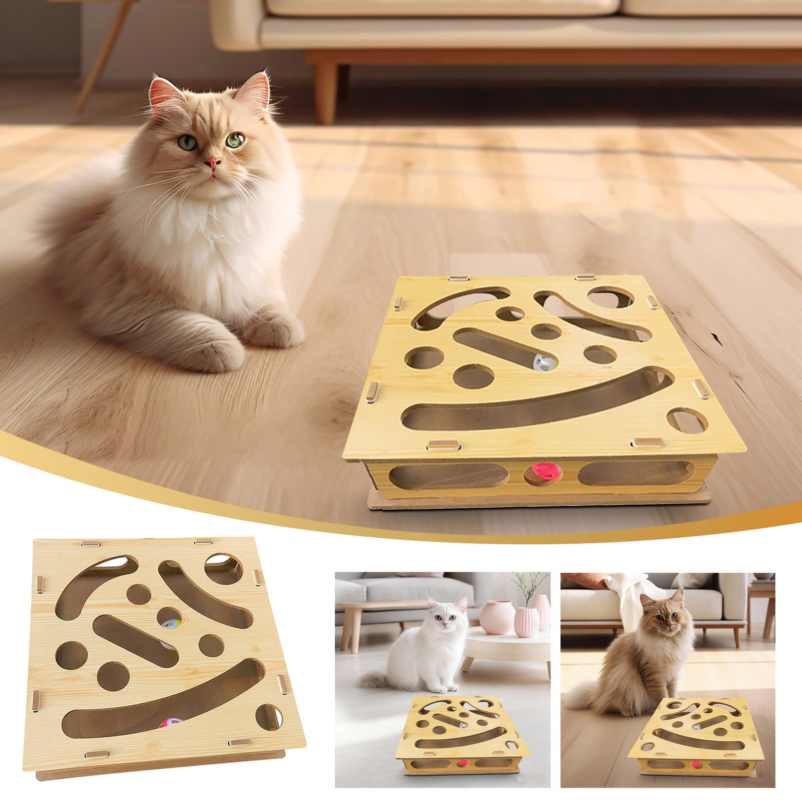 2026 Wooden Cat Scratch Puzzle Enrichment Box, Cat Nail File Enrichment ...