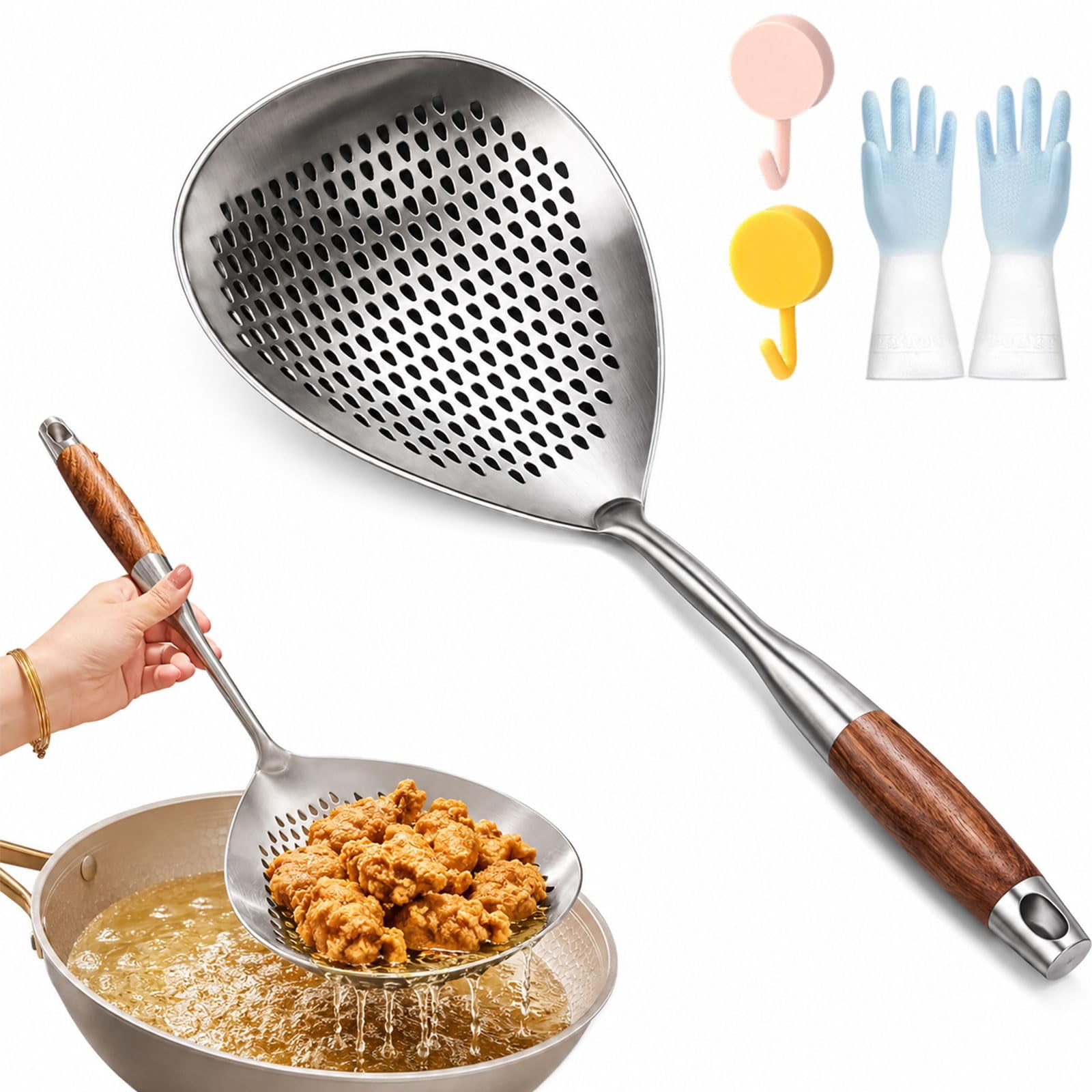 2026 Wooden Handle Stainless Steel Skimmer, Skimmer Slotted Spoon ...