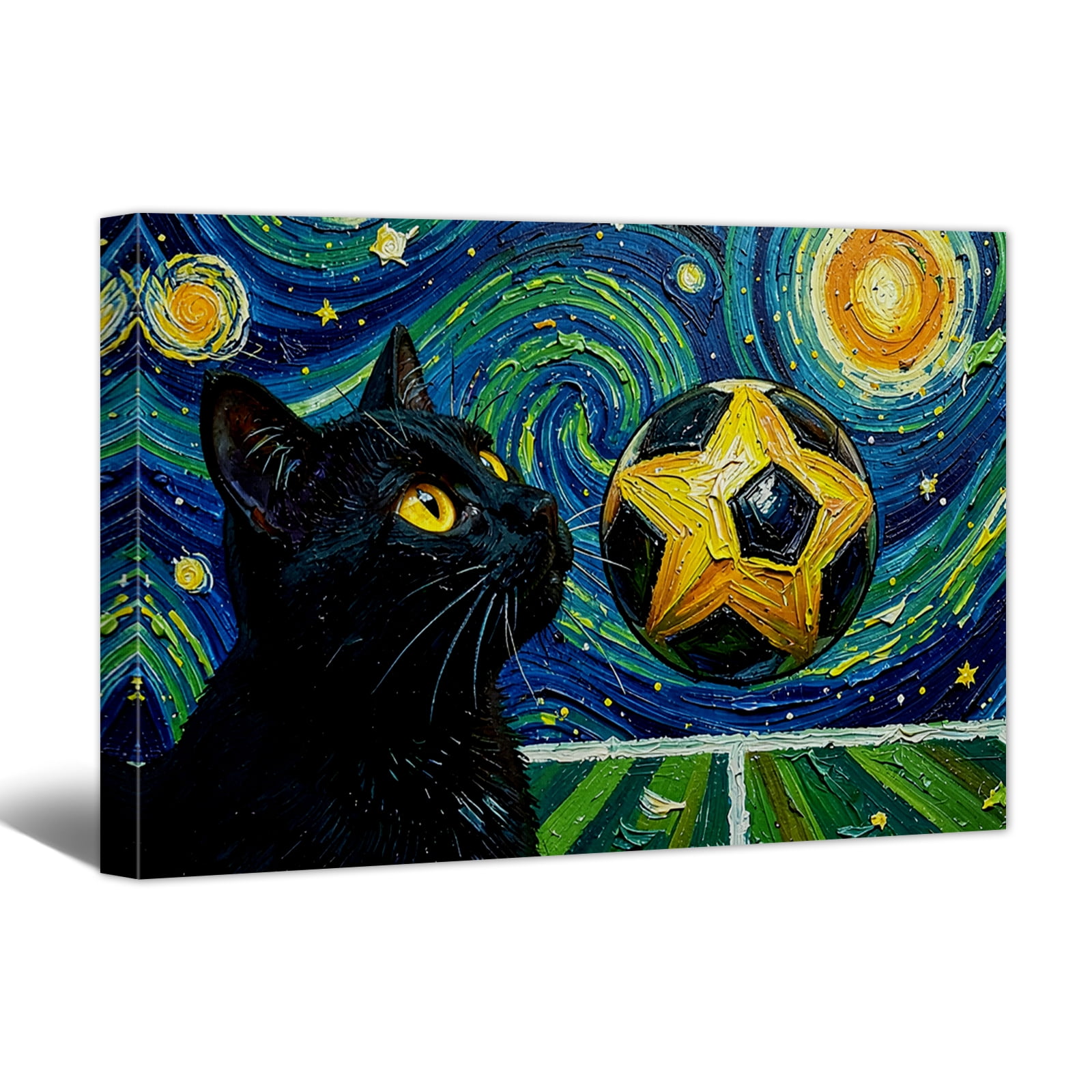2026 World Football Cup Canvas Wall Art, Abstract Black Cat Soccer ...