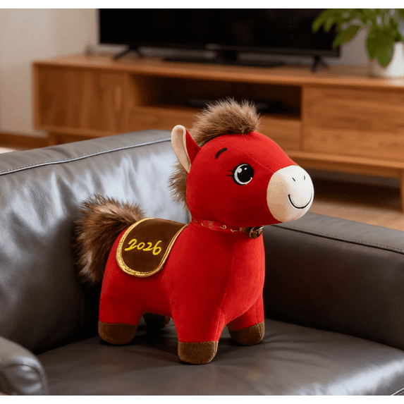 2026 Year of The Horse Plush Toy, 1 Count, 18 Inch, Red Festive Stuffed ...