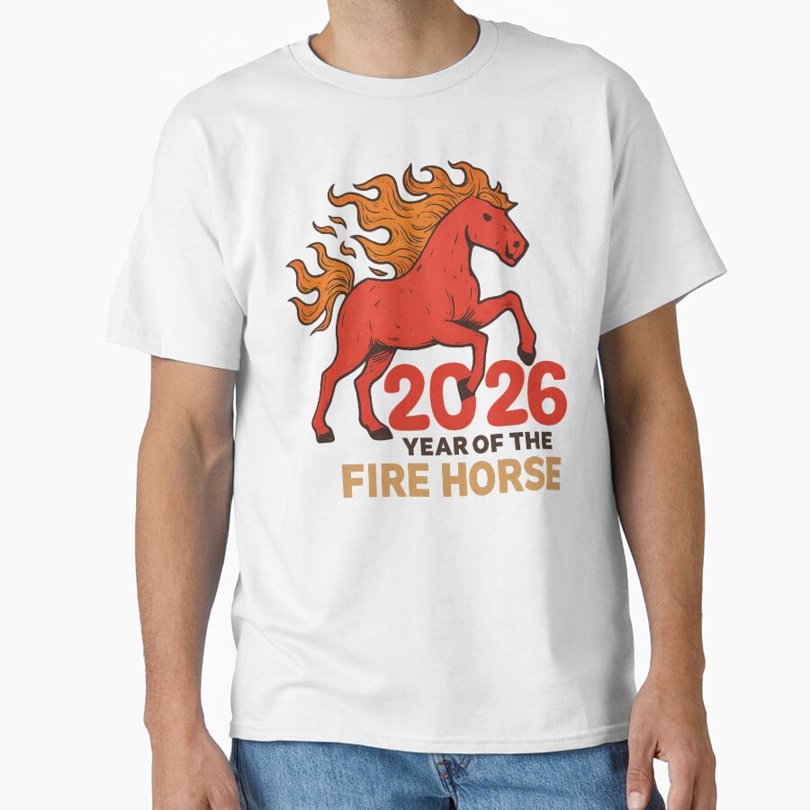 2026 Year Red Fire Horse Chinese Zodiac Holiday Gift Unisex T-Shirt up ...