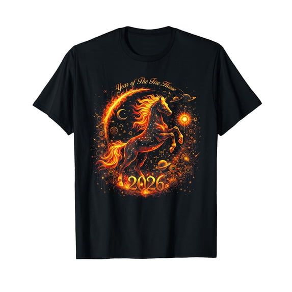 2026 Year of The Fire Horse Lunar New Year Zodiac T-Shirt with Colorful ...