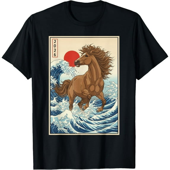 2026 Year of The Horse Japanese Wave Art Lunar New Year 2026 T-Shirt ...