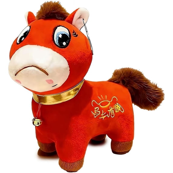 2026 Year of The Red Horse Plush Toy - 9.8in Cute Unhappy Expression ...