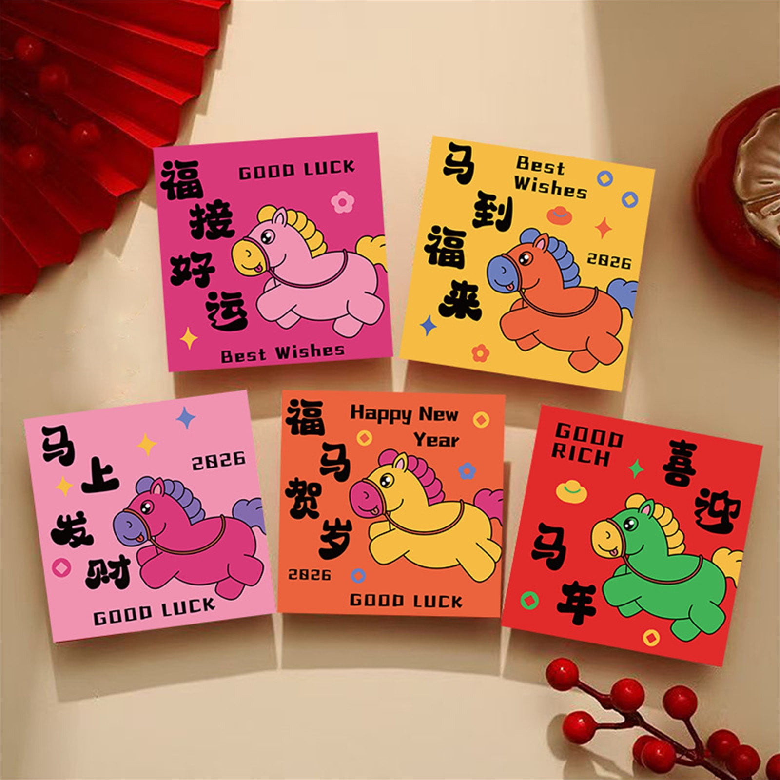 2026 Year of the Horse Red Envelopes Pack of 6 Lunar Year Hong Bao ...