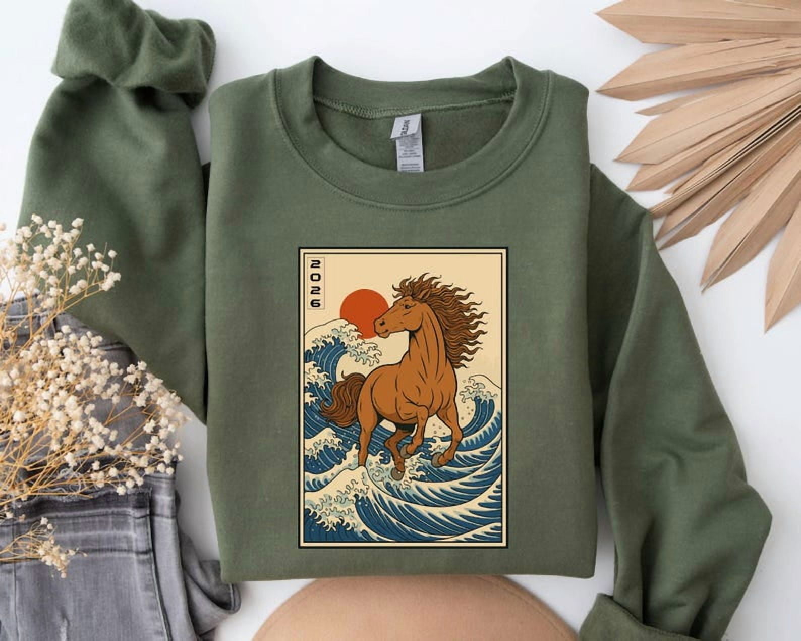 2026 Year of the Horse Sweatshirt, Chinese Wave Art Lunar New Year ...