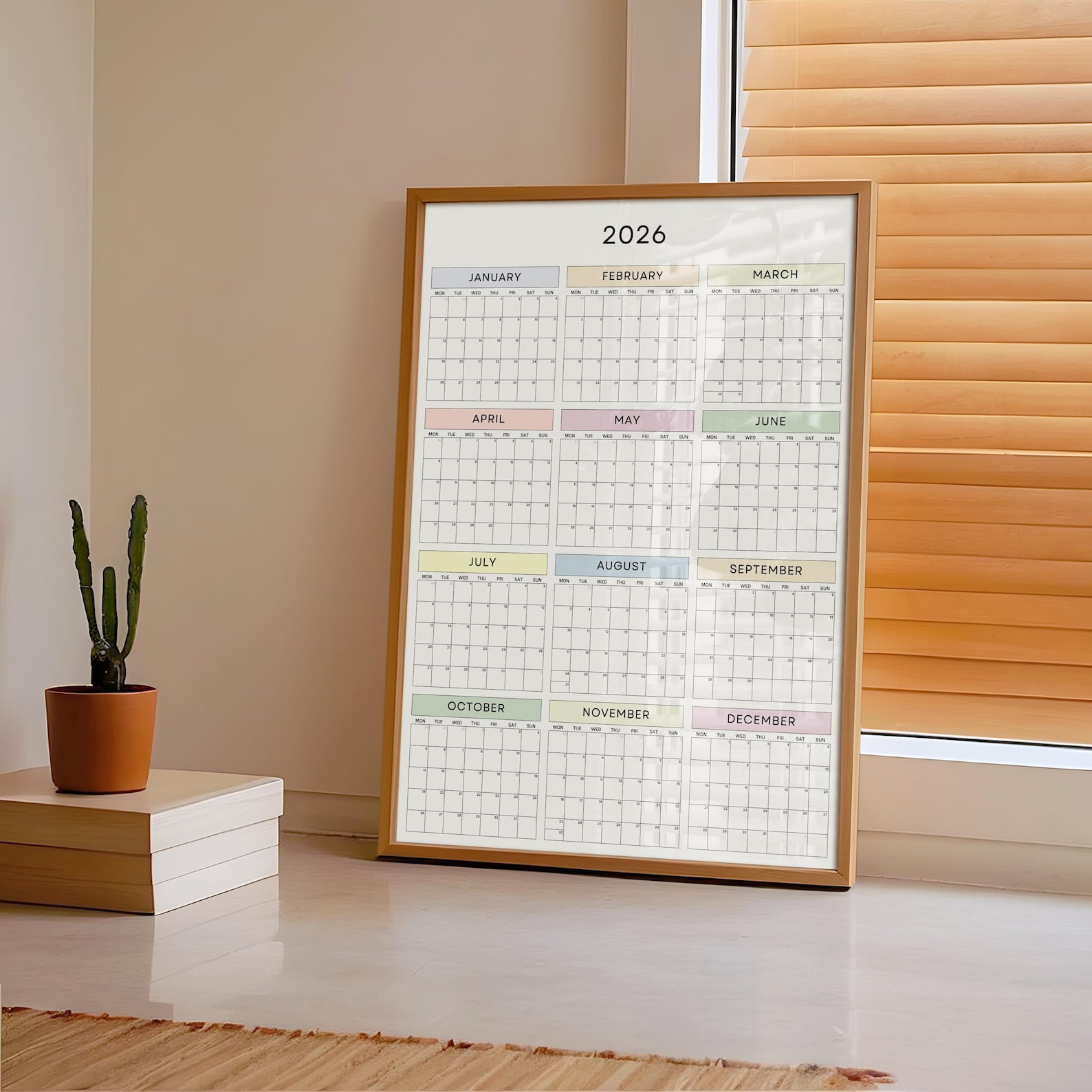 2026 Yearly Calendar Poster, Clean Minimal Monthly Layout Wall Decor ...