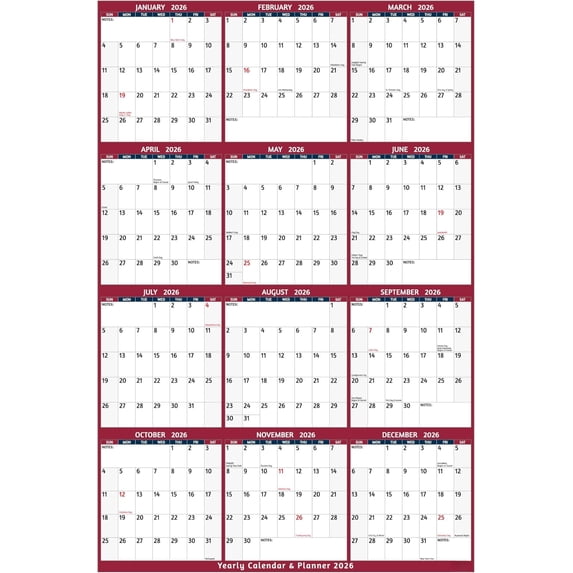 2026 Yearly Wall Calendar - Large Yearly Calendar 2026, Jan 2026 - Dec ...